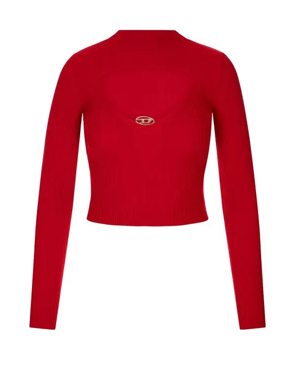 DIESEL® Ribbed Knit Cutout Mock Neck Long Sleeve Cropped Top - 612formulared