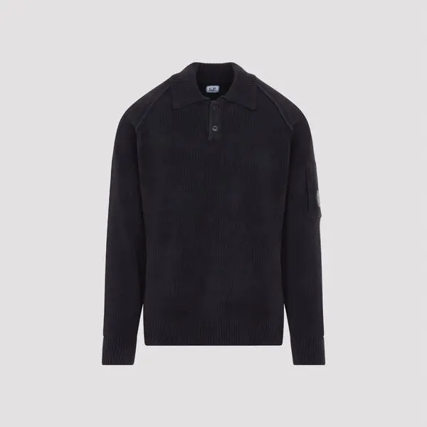 C.P. COMPANY Chenille Polo Sweater - Blue