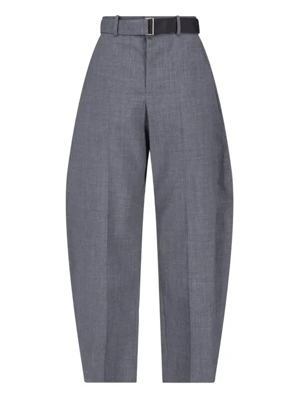 Sacai Tailored 100% Wool Trousers With Architectural Detail - Grey