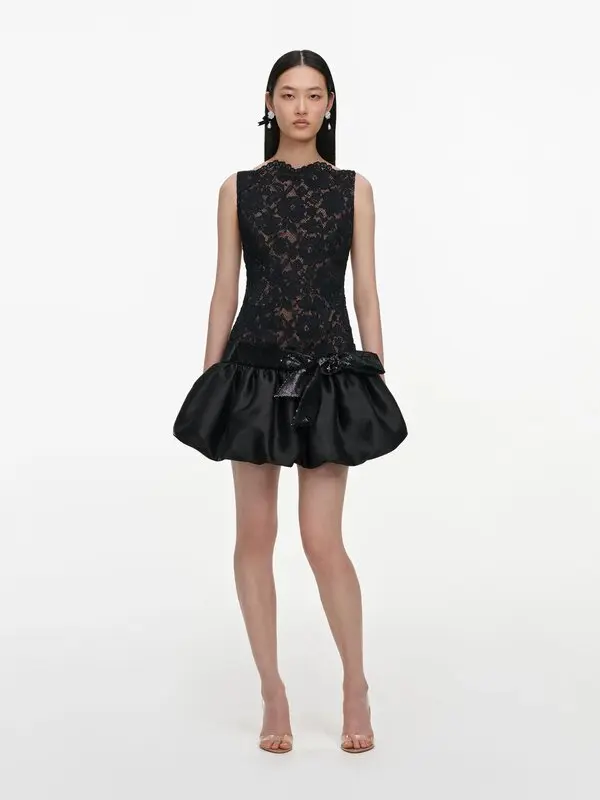 SELF-PORTRAIT Sequin Bow Mini Dress - Nero
