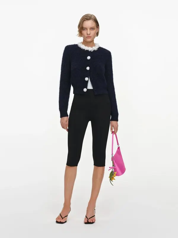 SELF-PORTRAIT Alpaca-wool Blend Snap Popper Down-front Sweater Dress With Removable Shoulder Pads & Pockets - Blu