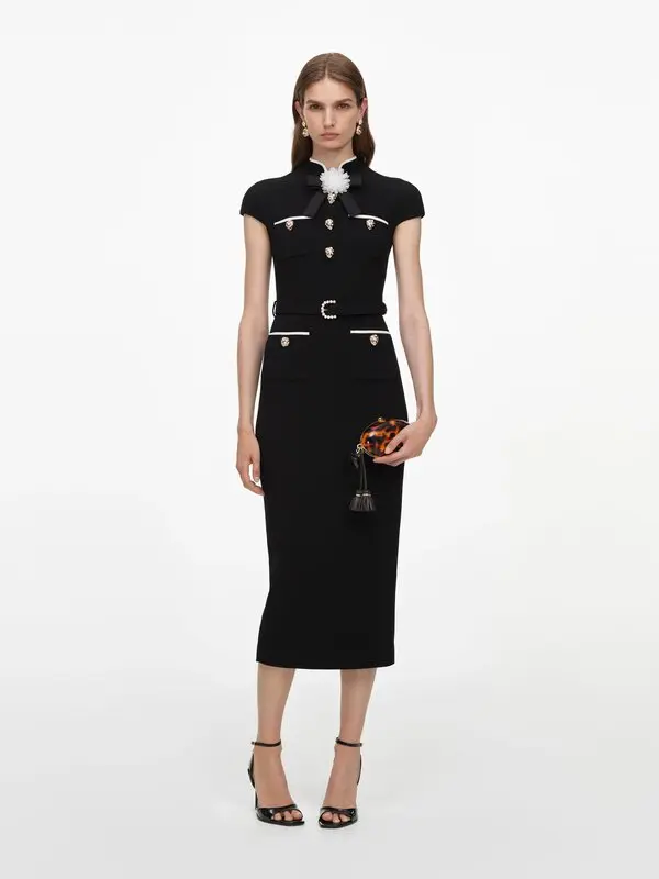 SELF-PORTRAIT Wool Belted Mini Dress With Decorative Buttons