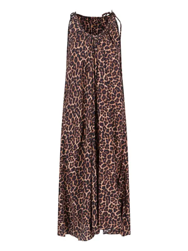ANINE BING Leopard Print Silk-blend Mini Dress - Brown