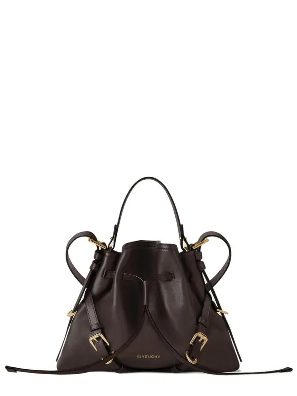 Givenchy Small Mini Calfskin Bucket Bag With Drawstring Closure And Removable Strap - Marrone