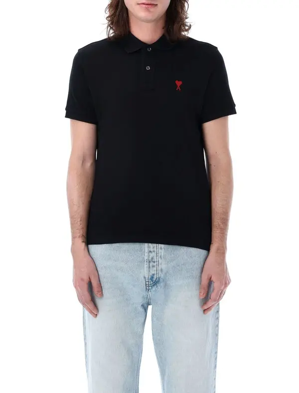 AMI Paris Of Coeur Cotton Polo Shirt With Two-button Placket - Nero