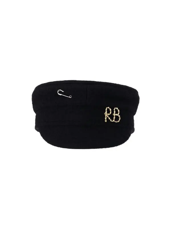 Ruslan Baginskiy Wool-blend Newsboy Cap With Gold Tone Monogram - Black
