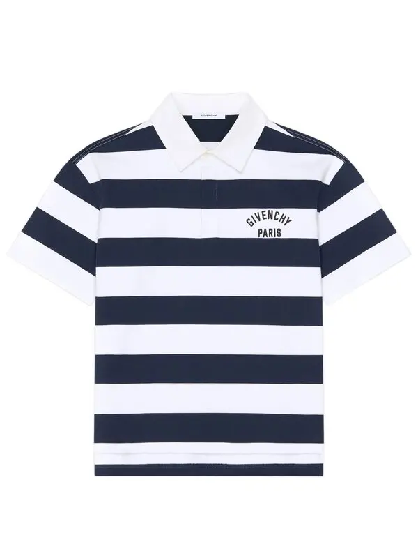 Givenchy Long-sleeve Striped Cotton Polo With Button-down Collar, Size - Blu