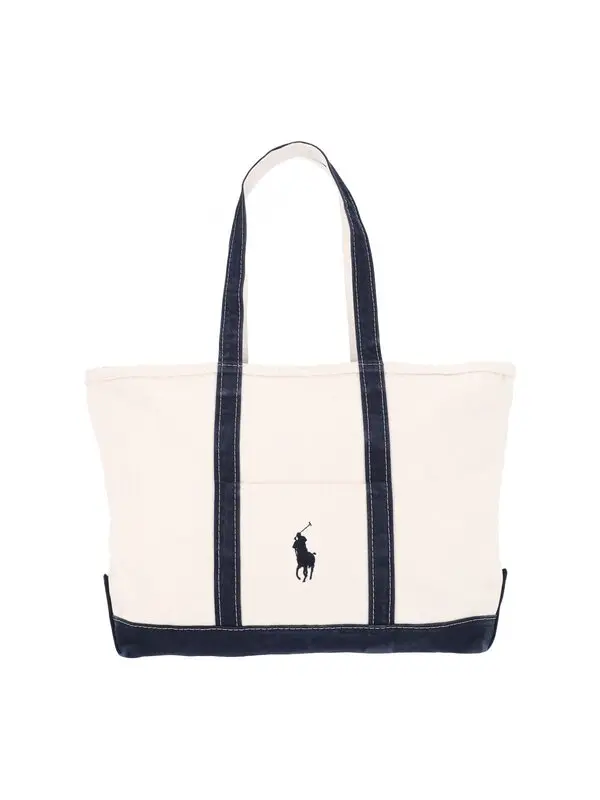 Polo Ralph Lauren 100% Cotton Canvas Tote Bag With Logo - Cream