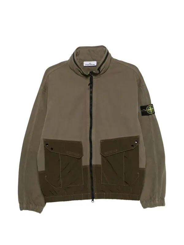 Stone Island Cotton Zip-front Utility Jacket With Foldaway Hood And Patch Pockets - Verde