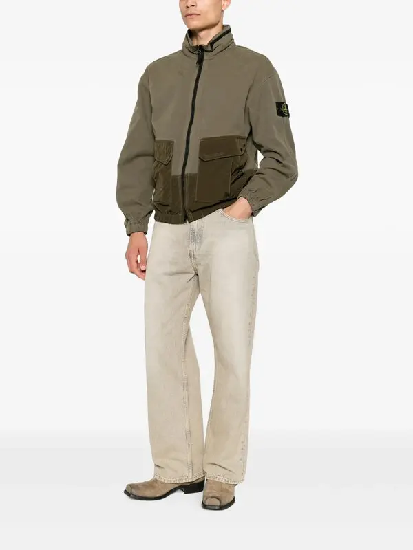 Stone Island Cotton Zip-front Utility Jacket With Foldaway Hood - Verde