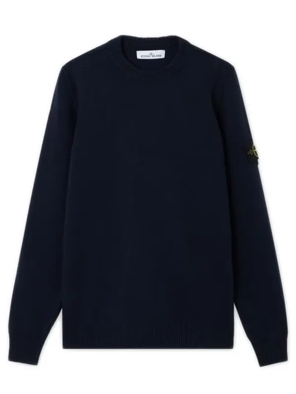 Stone Island Ribbed Knit Sweater With Reversed Shoulder Bands And Badge Detail - Blu