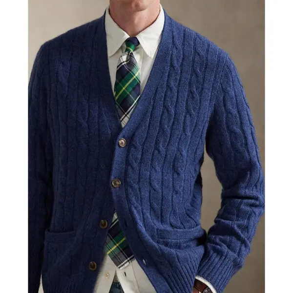 Ralph Lauren Cable-knit Cashmere Cardigan - Rustic Navy Heather
