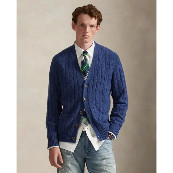 Ralph Lauren Cable-knit Cashmere Cardigan - Rustic Navy Heather
