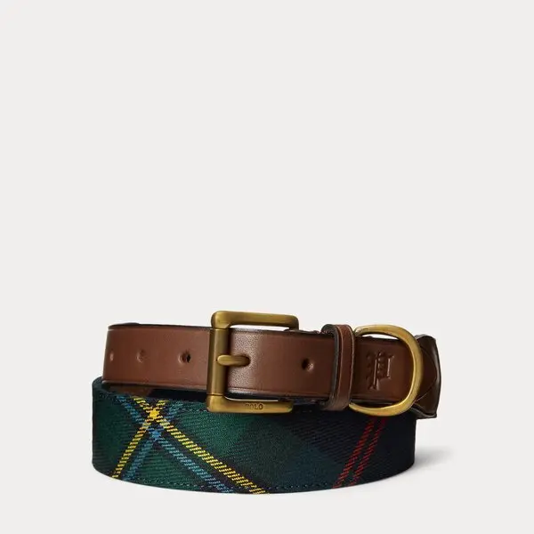 Ralph Lauren Leather-trim Plaid Belt