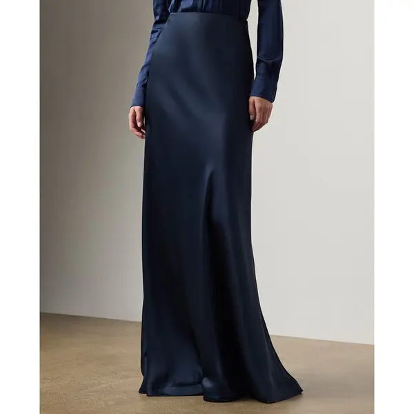 Ralph Lauren Masina Stretch Satin Skirt - Icon Navy