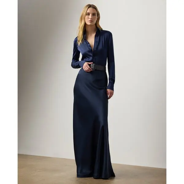 Ralph Lauren Masina Stretch Satin Skirt - Icon Navy