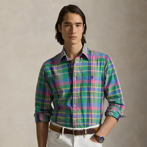 Ralph Lauren Classic Fit Plaid Chino Shirt - Green Blue Multi