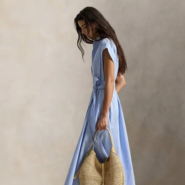 Ralph Lauren Striped Belted Cotton Shirtdress - Blue Multi Stripe
