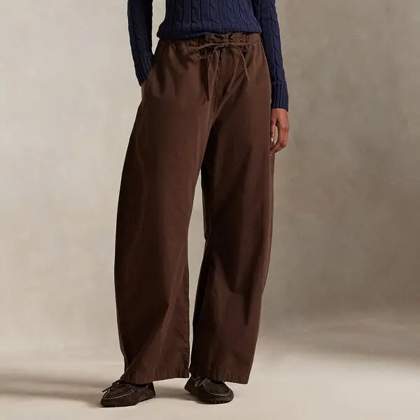 Ralph Lauren Cotton Curved Tapered Drawstring Pant - Brown