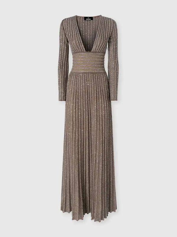 Missoni Long-sleeve Deep Neckline Maxi Dress
