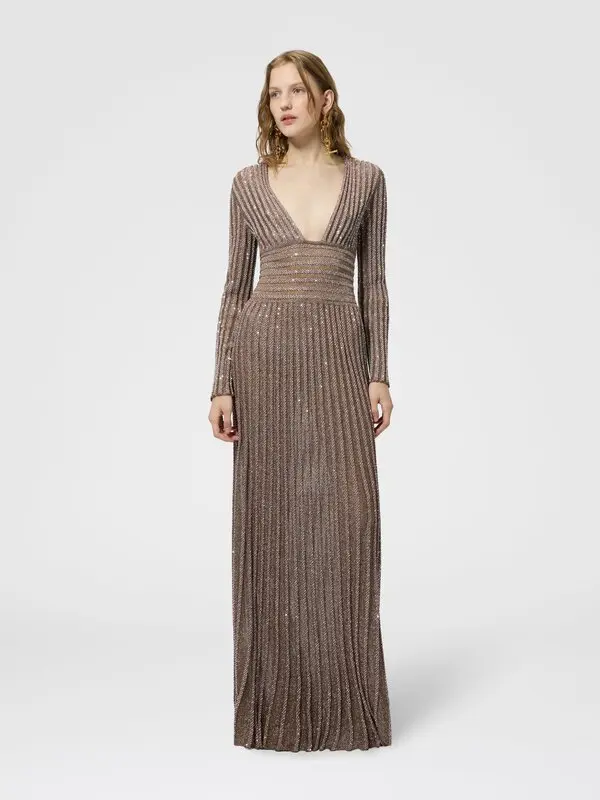 Missoni Long-sleeve Deep Neckline Maxi Dress