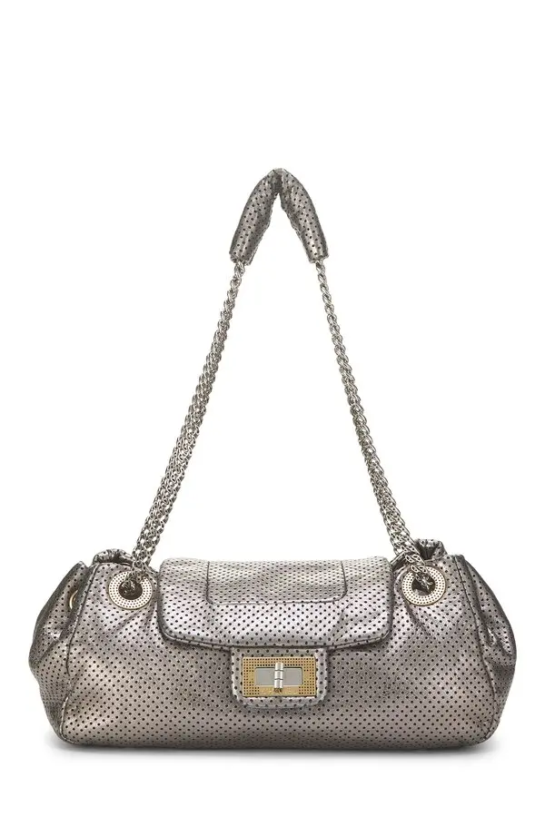 Chanel Perforated Drill Accordion Flap Bag Small - Silver