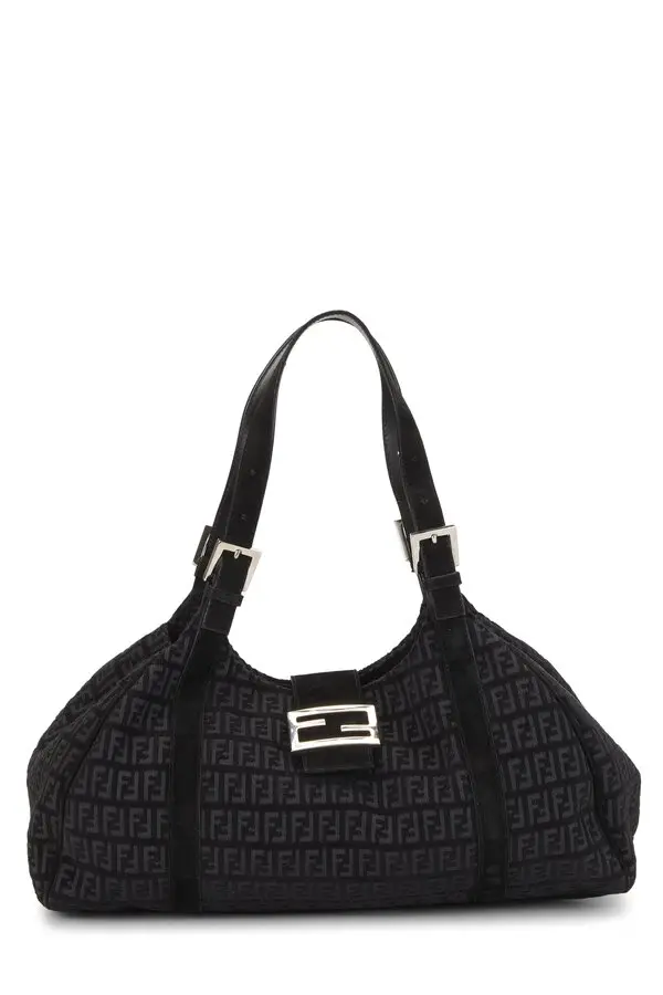 Fendi Velour Borsa Sporty Hobo Bag - Black
