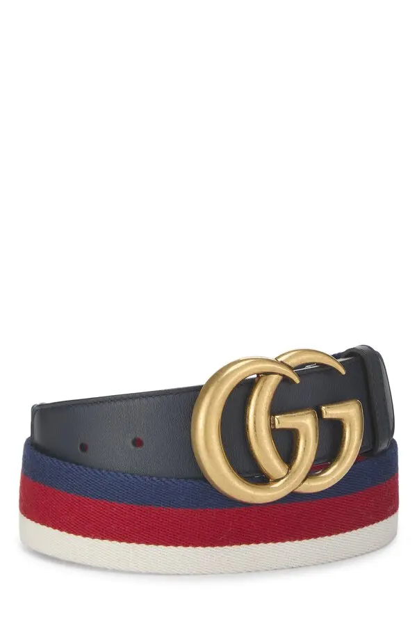 Gucci Web Canvas Gg Marmont Belt 90 - Navy