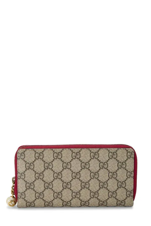 Gucci Red Gg Supreme Canvas Zip Around Wallet