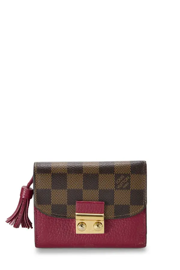 LOUIS VUITTON Burgundy Damier Ebene Croisette Compact Wallet - Pink