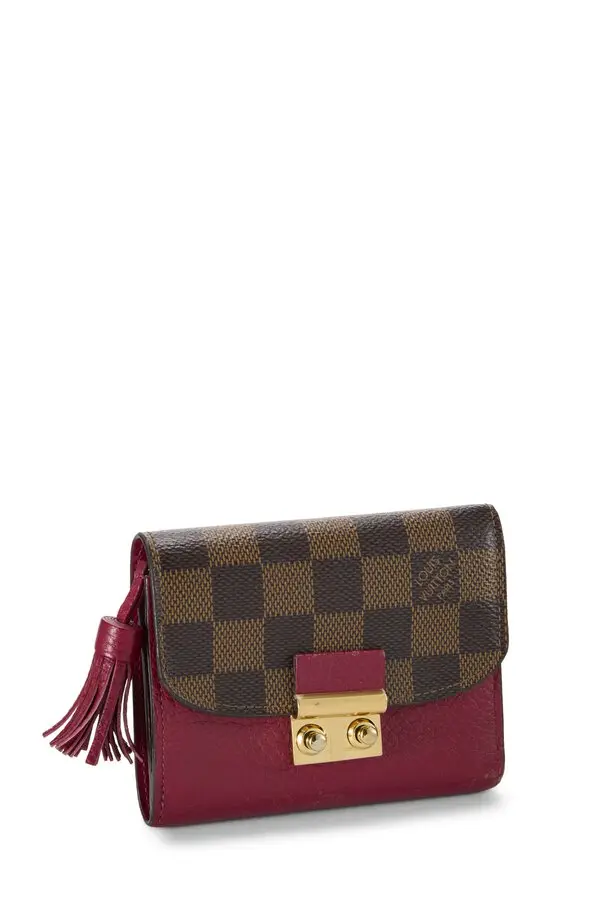 LOUIS VUITTON Burgundy Damier Ebene Croisette Compact Wallet