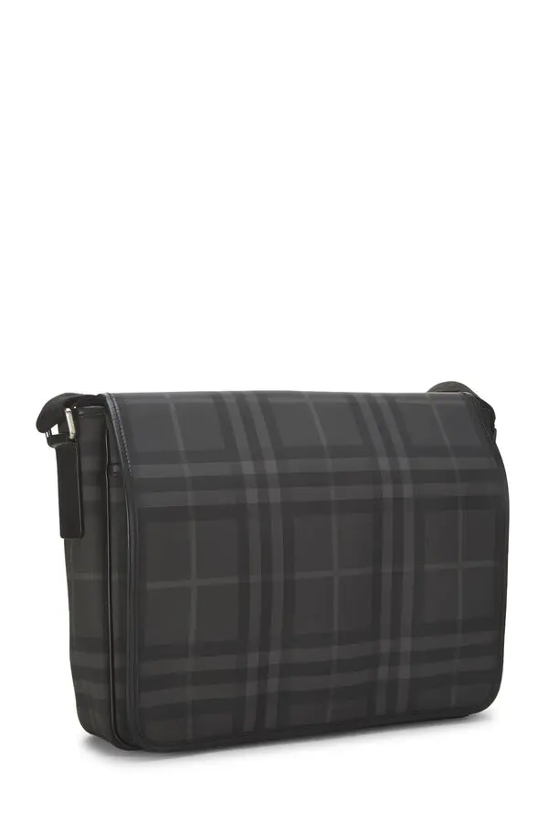 Burberry Smoked Check Canvas Messenger Bag With Leather Trim