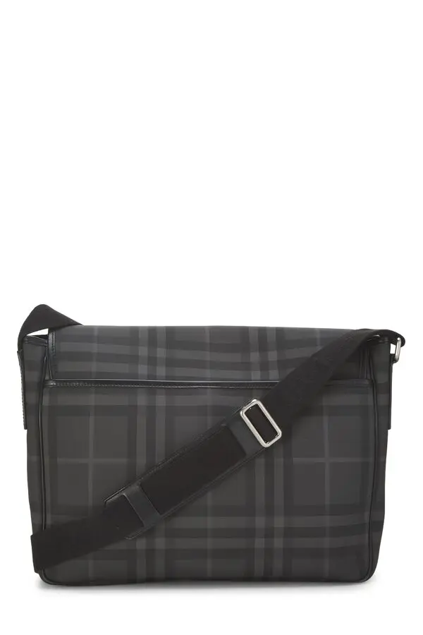 Burberry Smoked Check Canvas Messenger Bag With Leather Trim