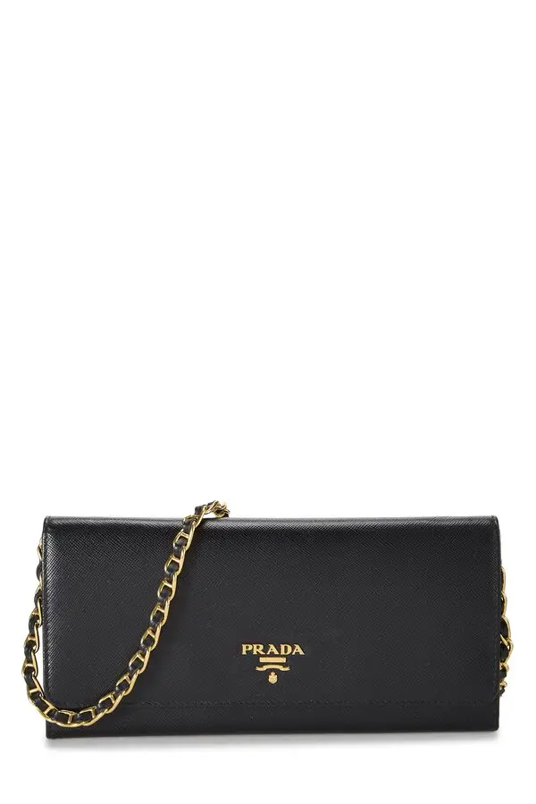 Prada Saffiano Continental Wallet On Chain - Black