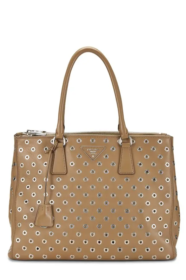 Prada Calfskin Grommet Galleria Tote Medium - Beige