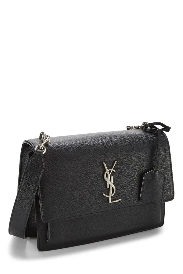 Saint Laurent Grainy Leather Sunset Shoulder Bag - Black