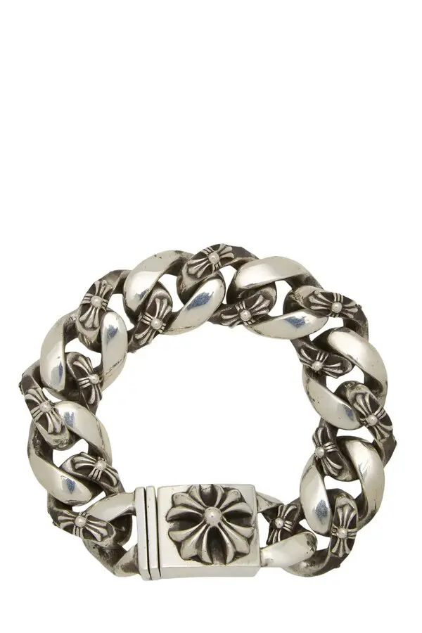 Chrome Hearts Sterling Cross Box Id Fancy Link Bracelet - Silver
