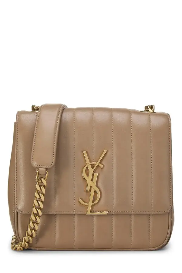 Saint Laurent Quilted Lambskin Vicky Crossbody Medium - Beige