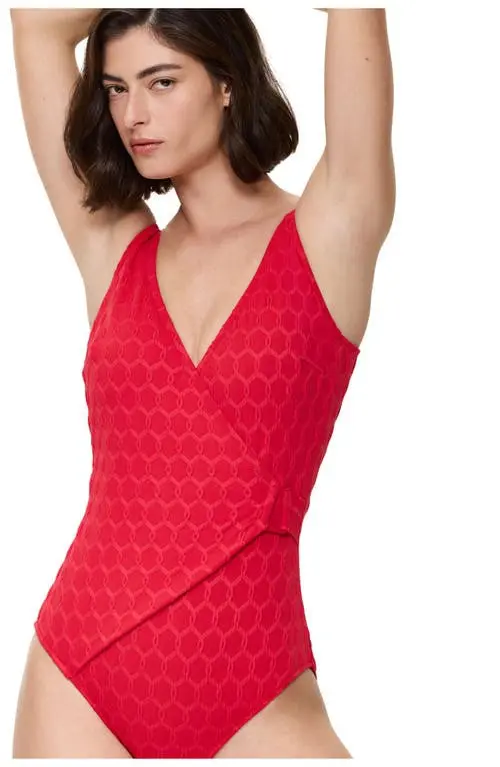 GOTTEX Chained Reaction Textured Surplice One-piece Swimsuit - Red