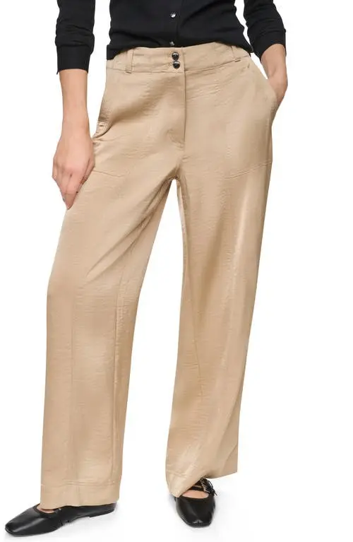 Dkny Wide Leg Glazed Pants - Travertine