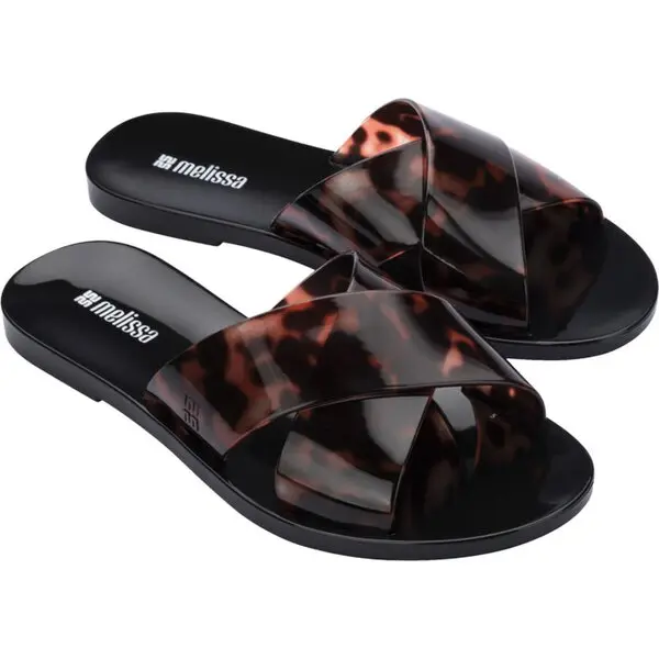 Melissa Essential Cross Slide Sandal - Black/tortoise