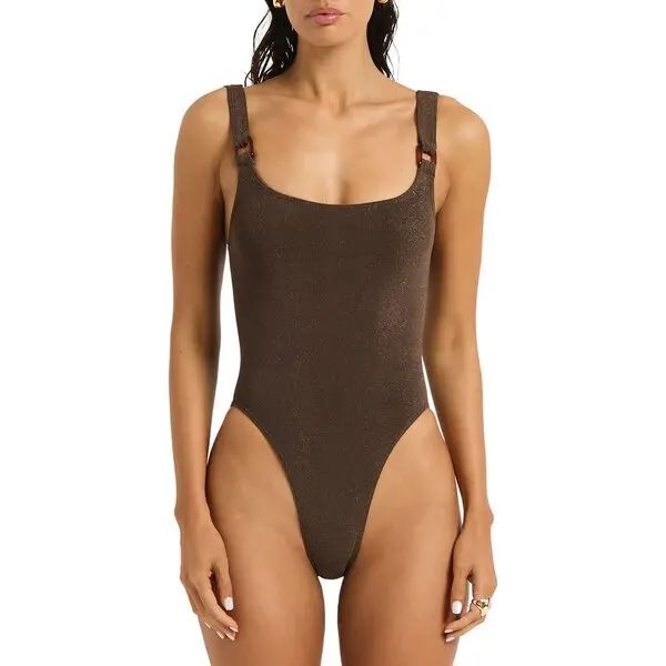 Bond Eye Maddox Metallic Ribbed One Piece Swimsuit - Walnut