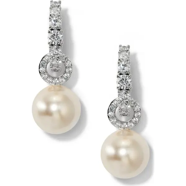 Nadri Under The Sea Cubic Zirconia & Faux Pearl Doorknocker Earrings - Rhodium