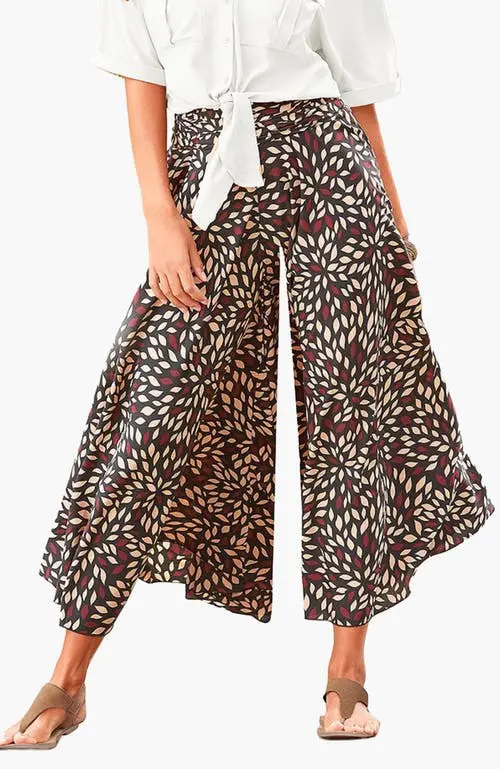 LASCANA Printed Flowy Wide-leg Culottes - Brown Printed