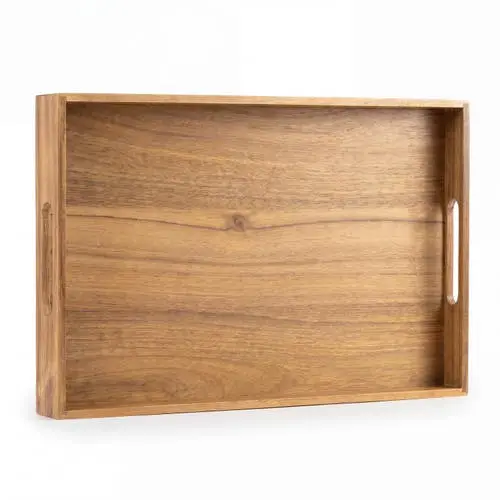 HAPPIMESS Soren W Handcrafted Large Acacia Wood Rectangular Serving Tray With Handles - Natural