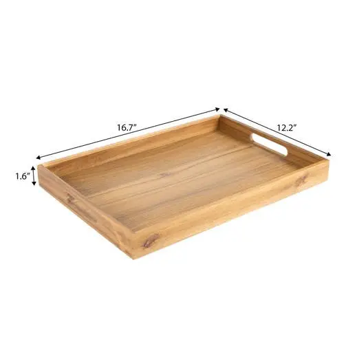 HAPPIMESS Soren W Handcrafted Large Acacia Wood Rectangular Serving Tray With Handles - Natural