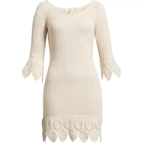LoveShackFancy Krisella Open Mixed Stitch Cotton Sweater Minidress