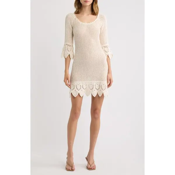 LoveShackFancy Krisella Mixed Stitch Cotton Sweater Mini Dress