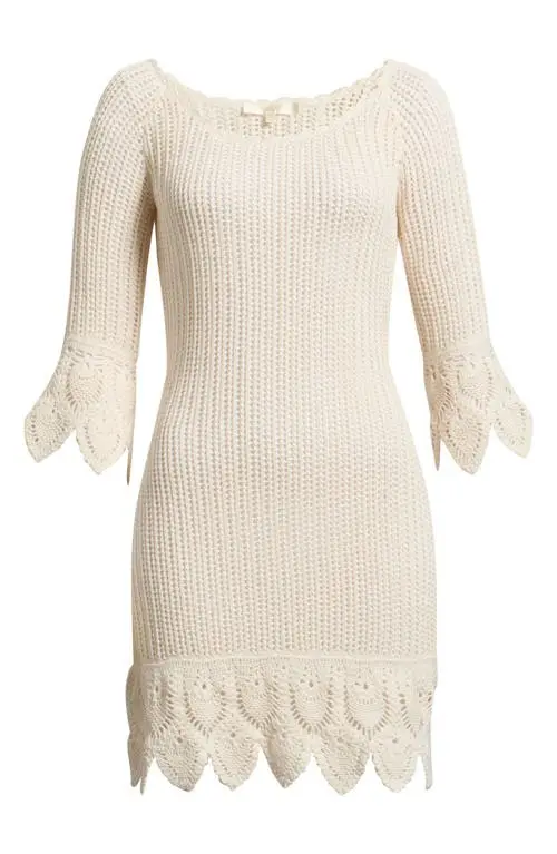 LoveShackFancy Krisella Mixed Stitch Cotton Sweater Mini Dress