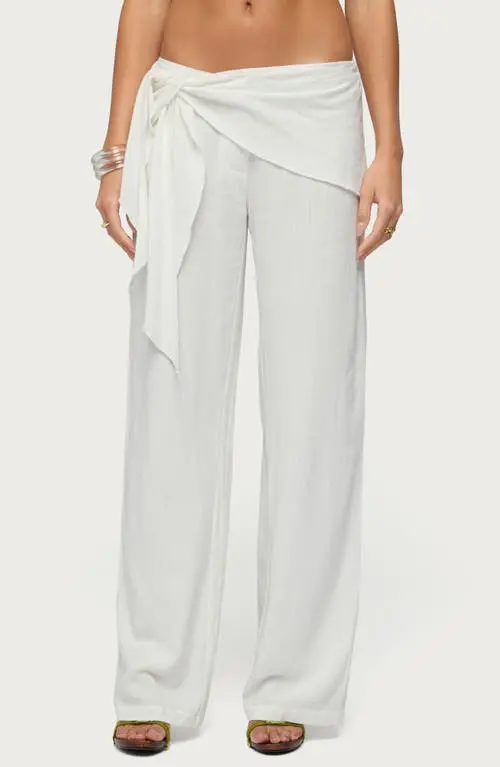 EDIKTED Suki Belted Sarong Cotton & Linen Pants - White